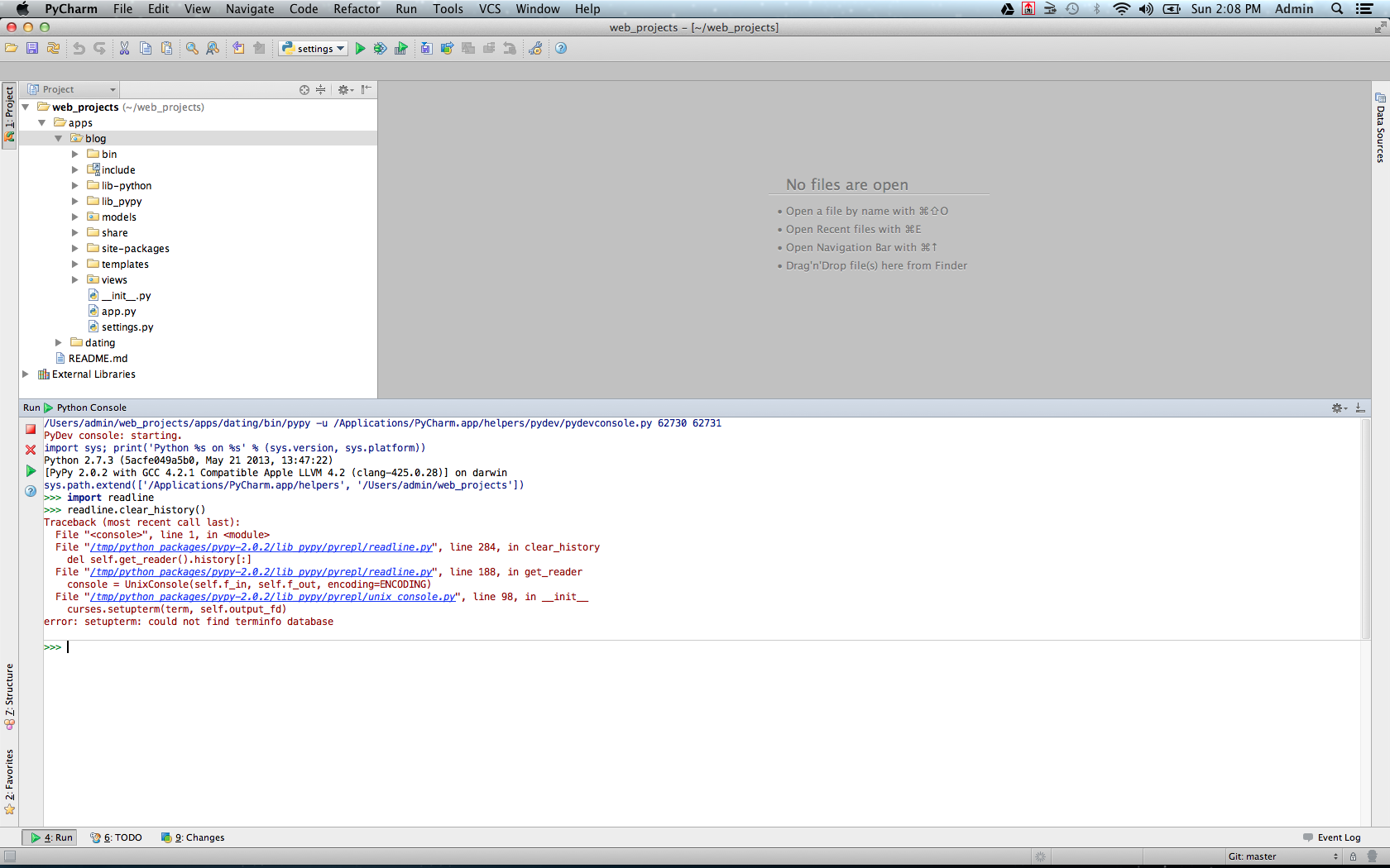 PyCharm's Python console fails when PyPy and iPython co-exist in a virtualenv created project ...